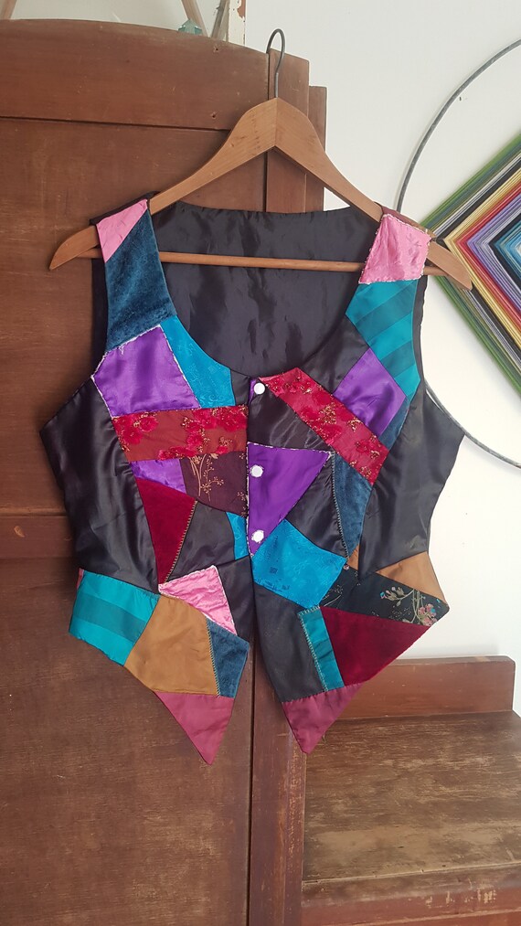 Vintage PATCHWORK GYPSY Vest // Texture Rich // Hippy… - Gem