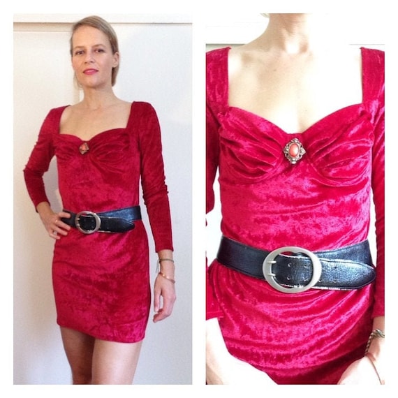 90s Red Velvet Pretty Lady Dress // Crushed Velvet //… - Gem