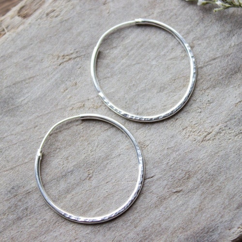 Hammered Hoops 1 Inch Sterling Silver Hoop Earrings Click - Etsy