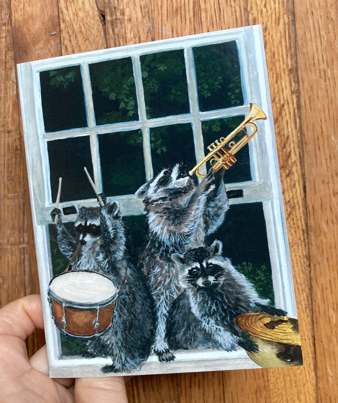 Raccoon Band Greeting Card - Etsy