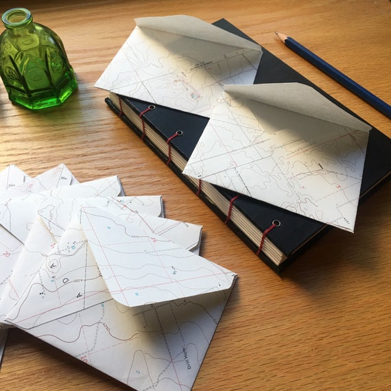 10 Handmade Map Envelopes made from Genuine Topographical | Etsy