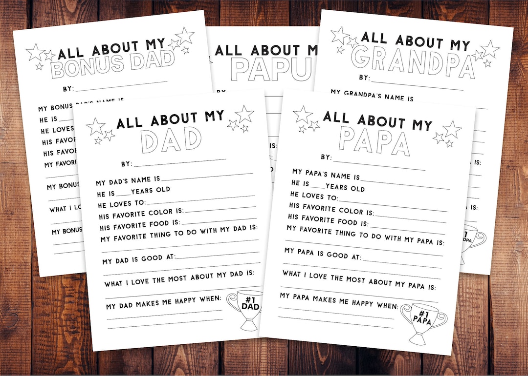 INSTANT DOWNLOAD | Father's Day Printable, All About My Dad, Grandpa ...