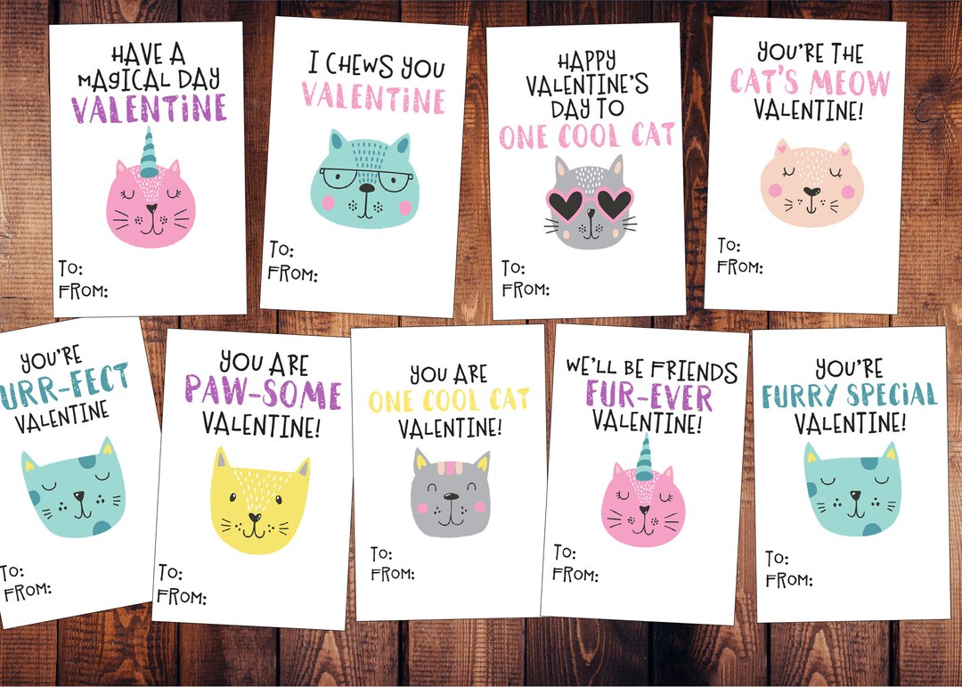 INSTANT DOWNLOAD - Cat Valentine's Day Cards | Printable Valentine's ...