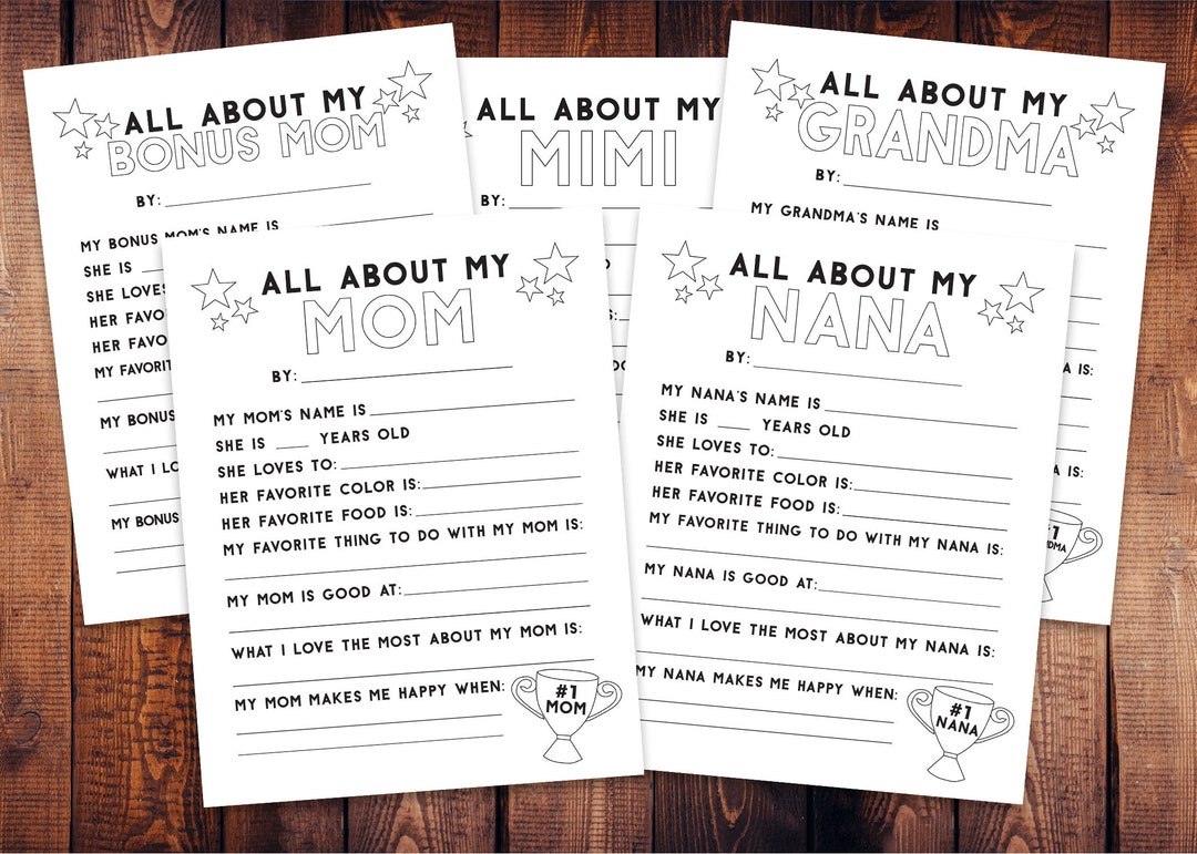 INSTANT DOWNLOAD | Mother's Day Printable, All About My Mom, Grandma ...