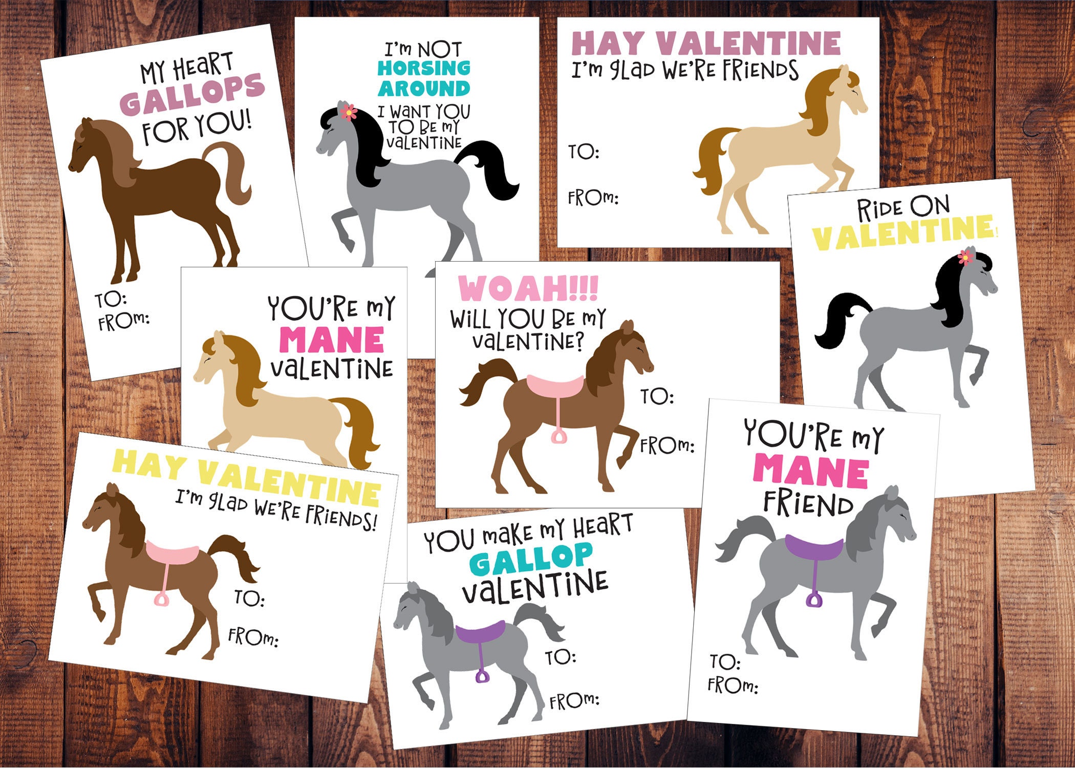 INSTANT DOWNLOAD - Horse Valentine's Day Cards | Printable Valentine's ...