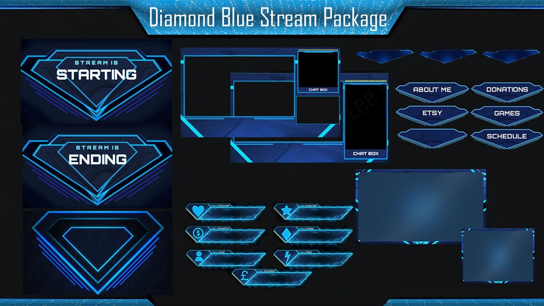 Animated Diamond Stream Package (blue), Twitch Stream Overlay, Overlay ...