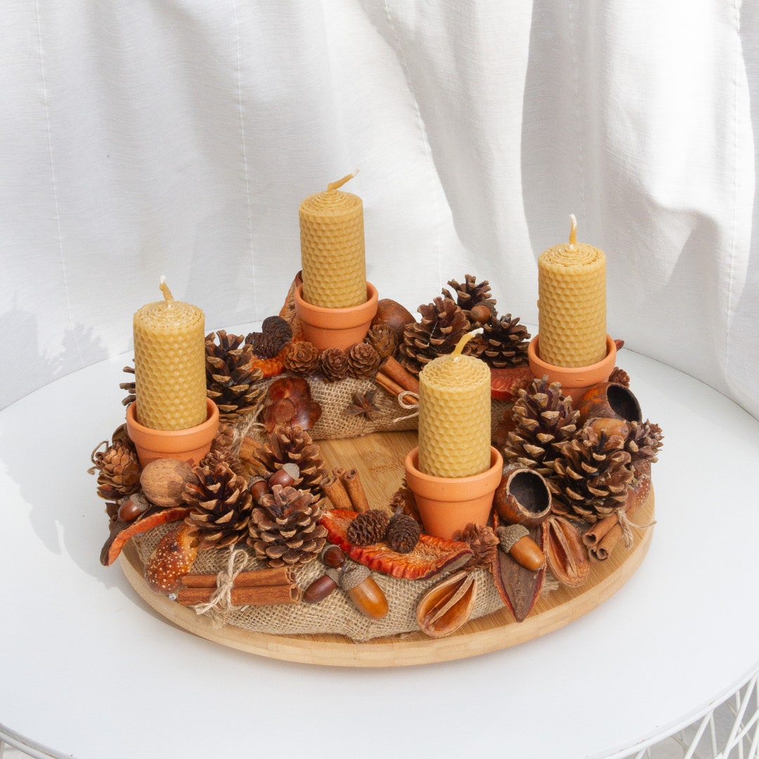 Customisable Handmade Advent Wreath, Adventskranz, Beeswax Candles ...