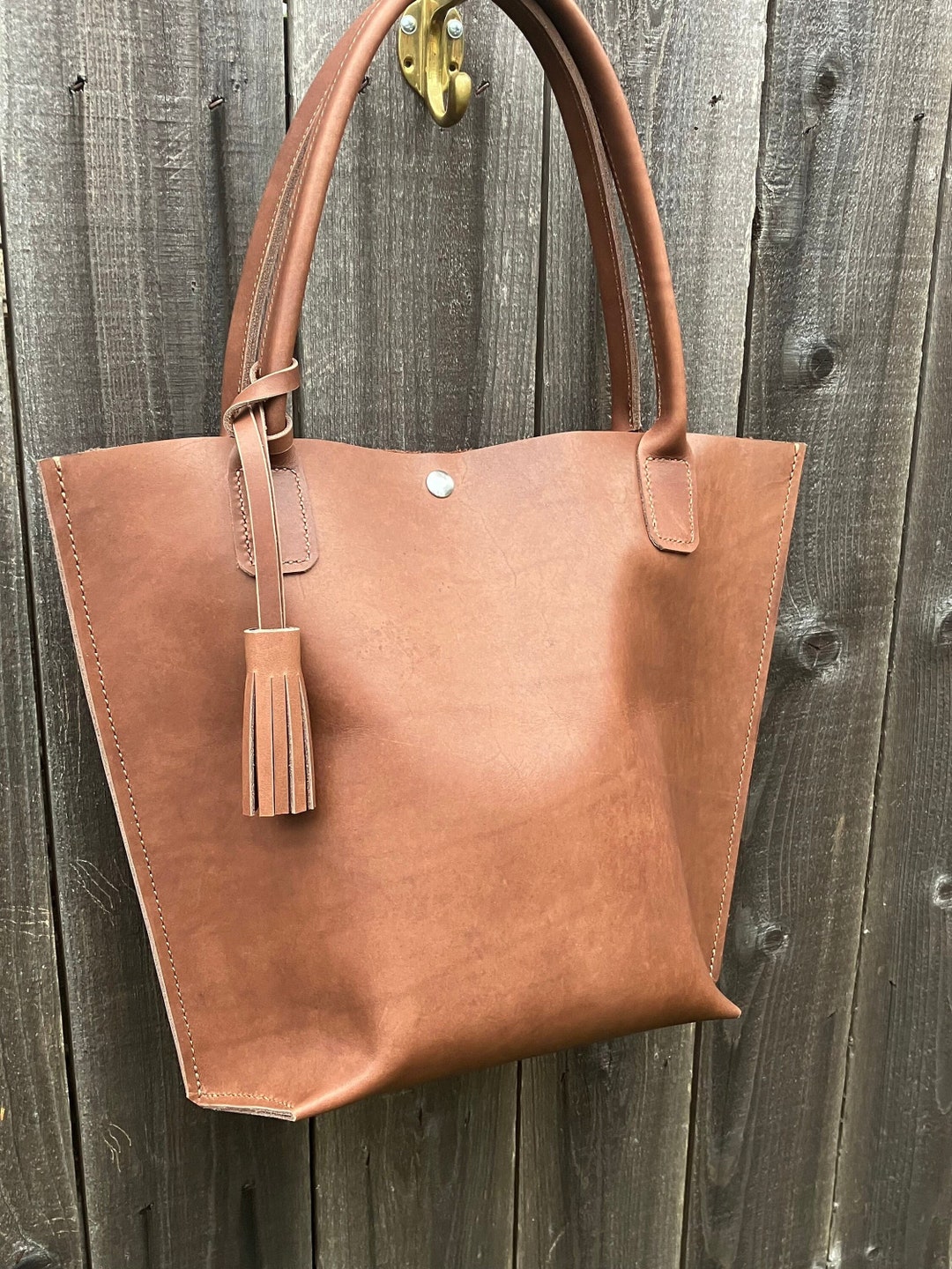 Chocolate Brown Leather Tote/ Brown Leather Handbag/ Everyday Market ...