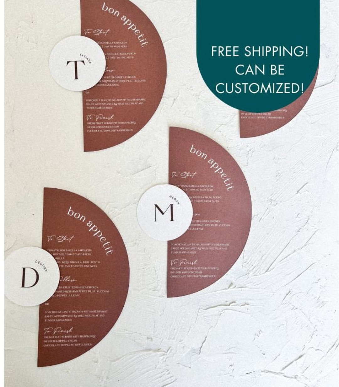 Half Circle Menu Card and Round Place Card Set - Etsy