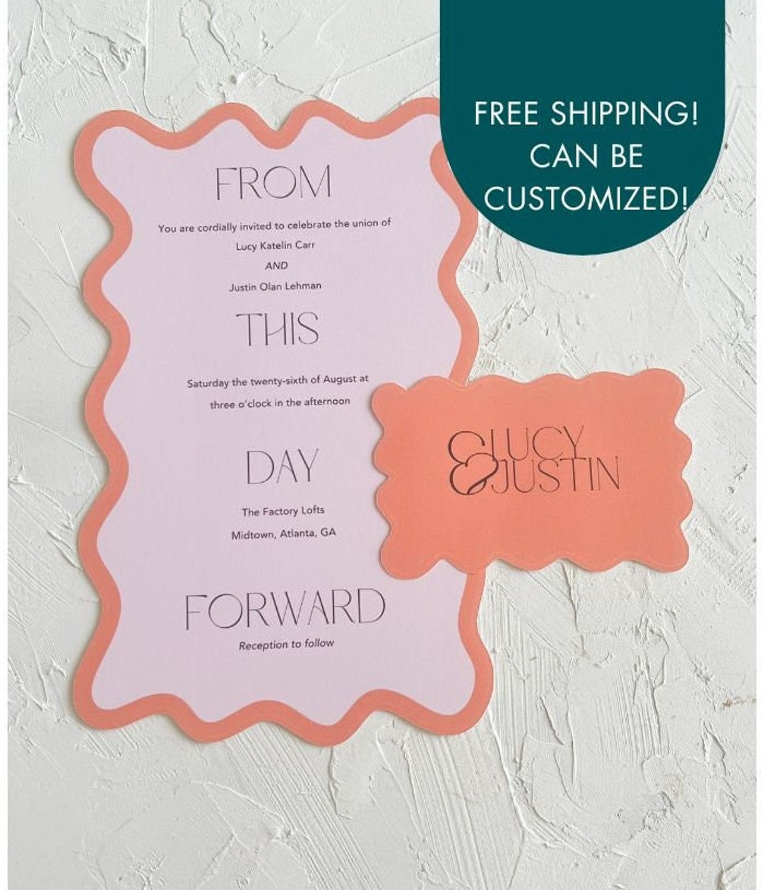 Wavy Contrast Invitation and Details Card Set | Modern Wedding ...