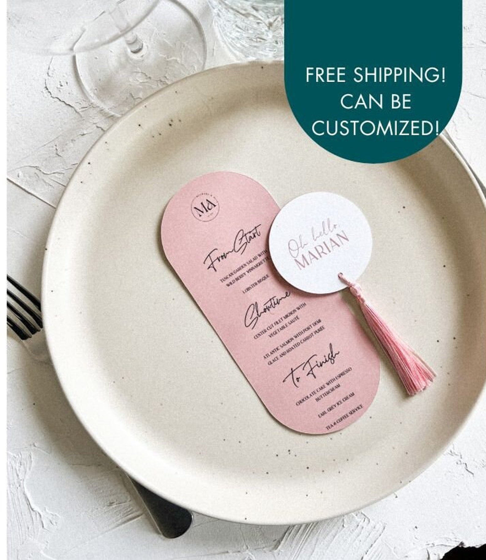 Menu Card and Tassel Place Card Set - Etsy