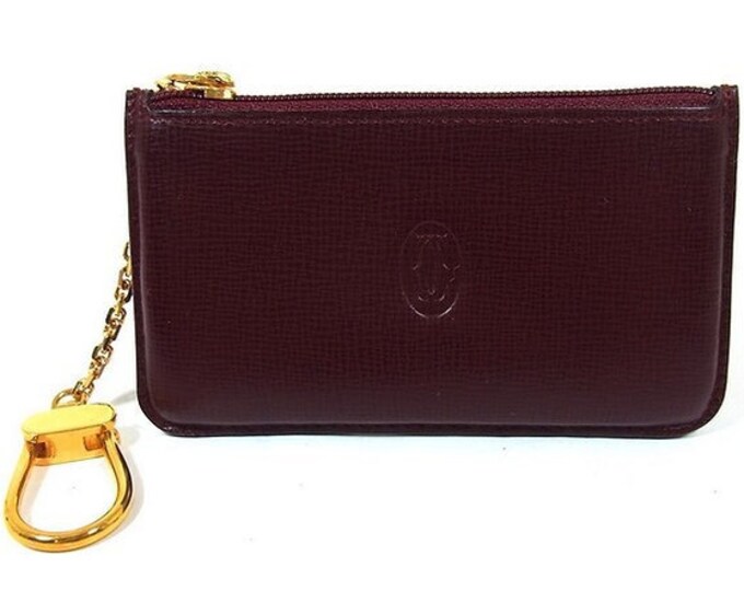 Vintage Cartier Burgundy Leather Pouch With Keychain: Certificate and ...