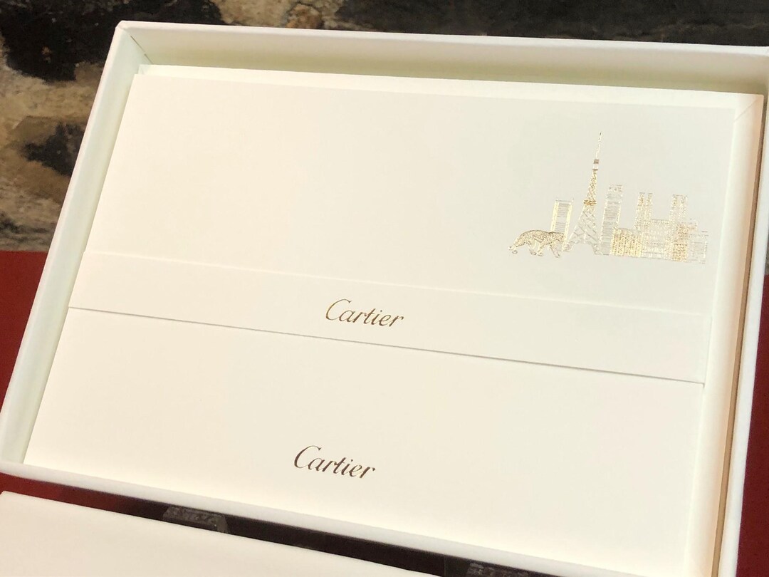 CARTIER STATIONERY SET of 9 Note Cards With Gold Imprint Panther Decor ...