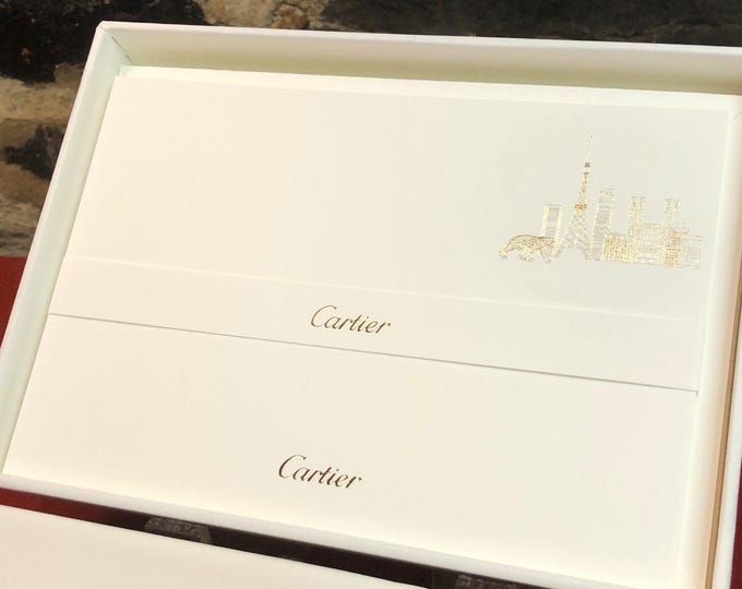 CARTIER STATIONERY SET of 9 Note Cards With Gold Imprint Panther Decor ...
