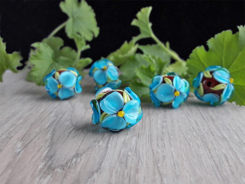 Made to Order Blue Flowers Lampwork Beads Handmade Glass - Etsy