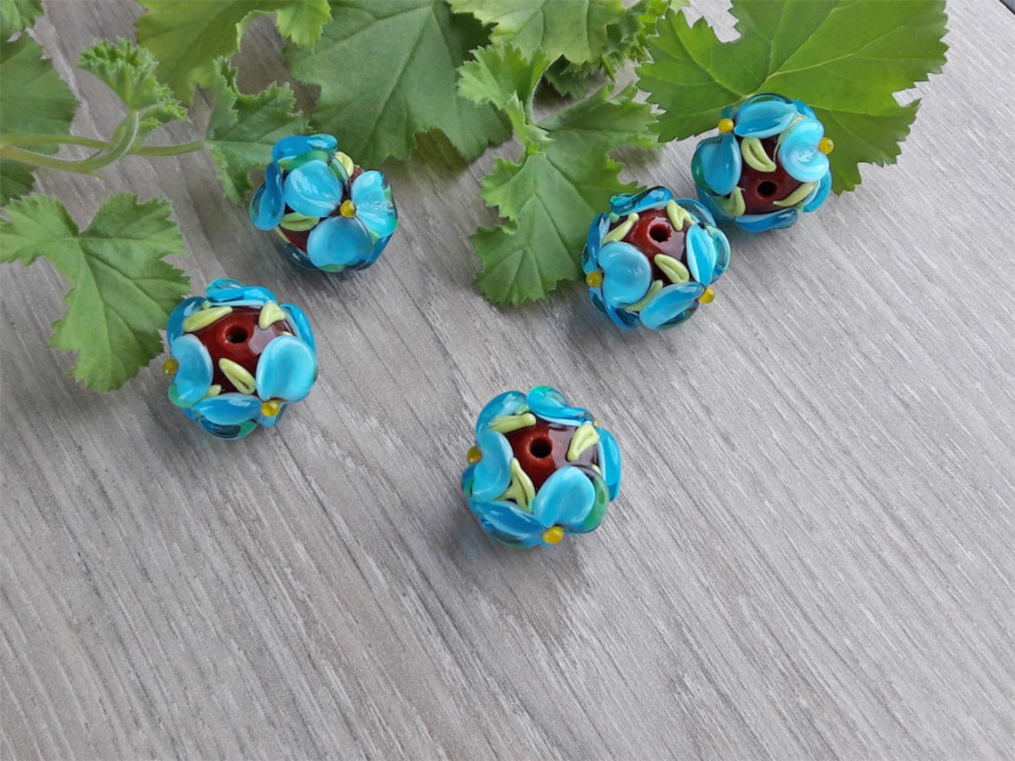 Made to Order Blue Flowers Lampwork Beads Handmade Glass - Etsy
