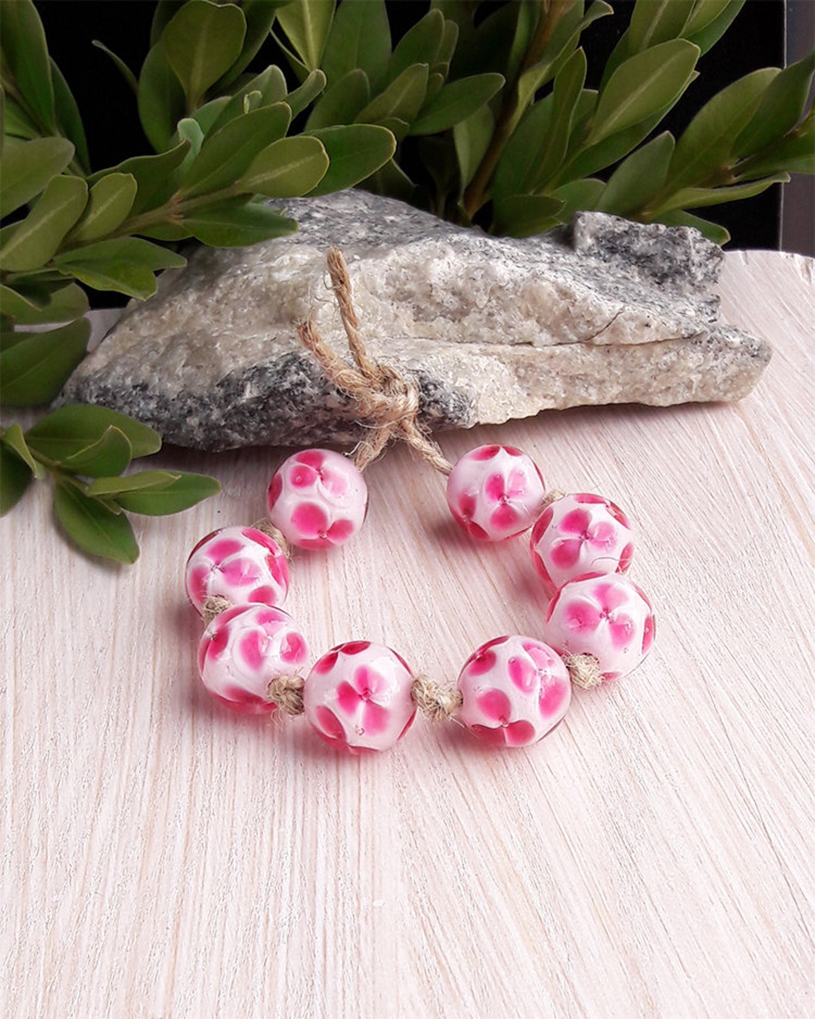 Made to Order 8pcs 13 Mm Pink Lampwork Beads With Ruby | Etsy