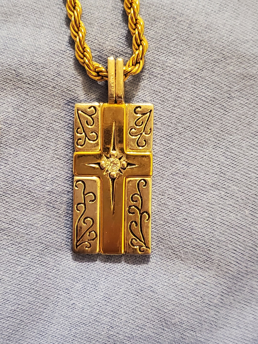 Monet Square Pendant With Cross and Diamond Necklace - Etsy