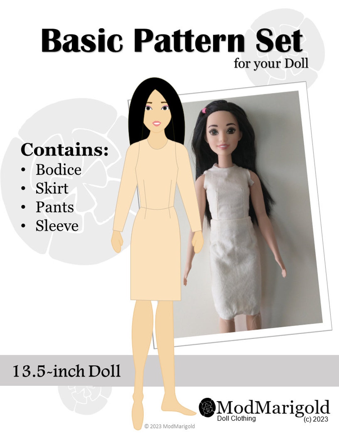 13 1/2-inch Preschooler's Fashion Doll Basic Pattern Set by Modmarigold- Fits Dolls Such as My ...