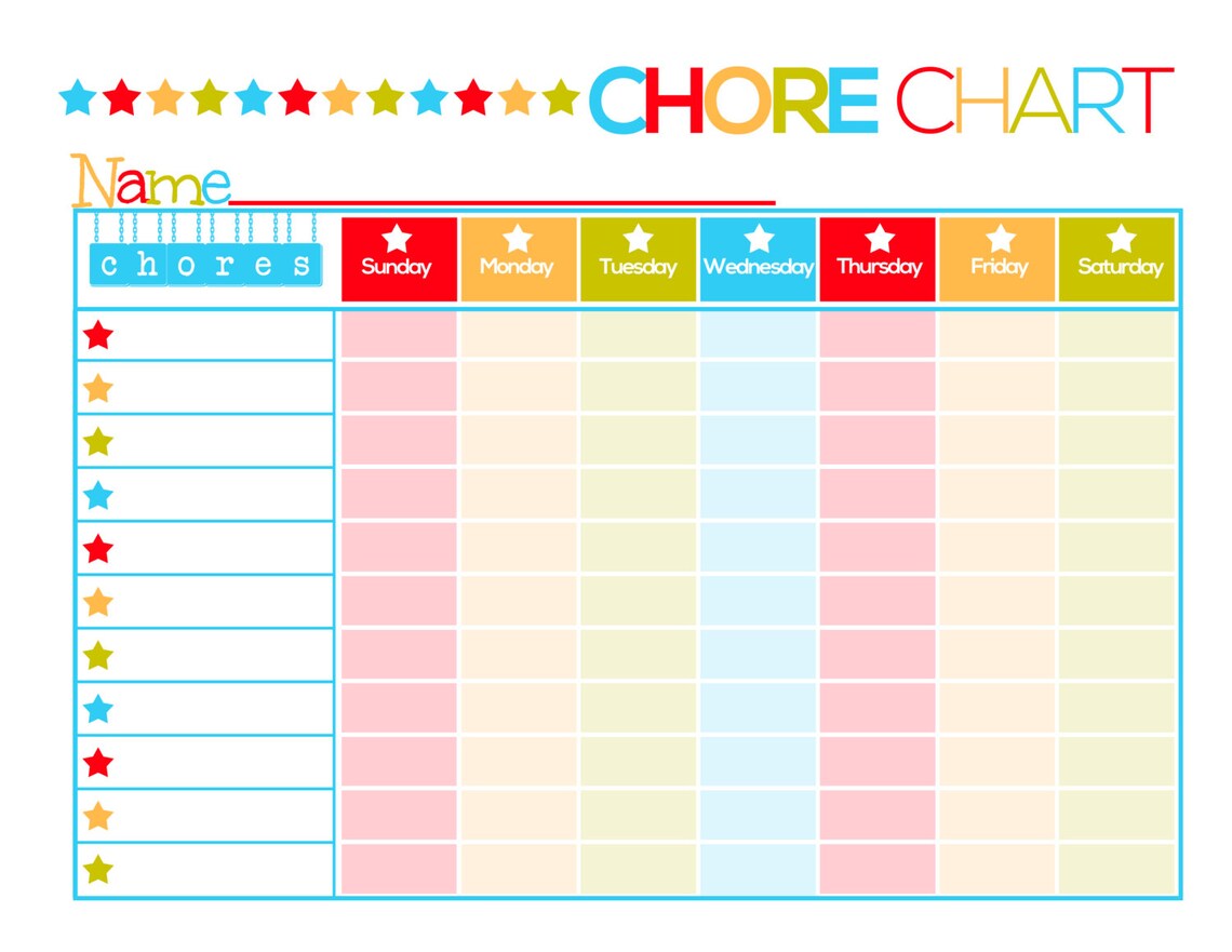 Kids Printable Chore Chart - Etsy
