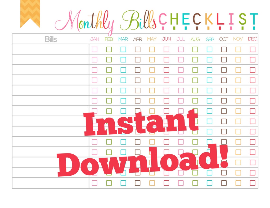 Monthly Bills Checklist Printable - Etsy