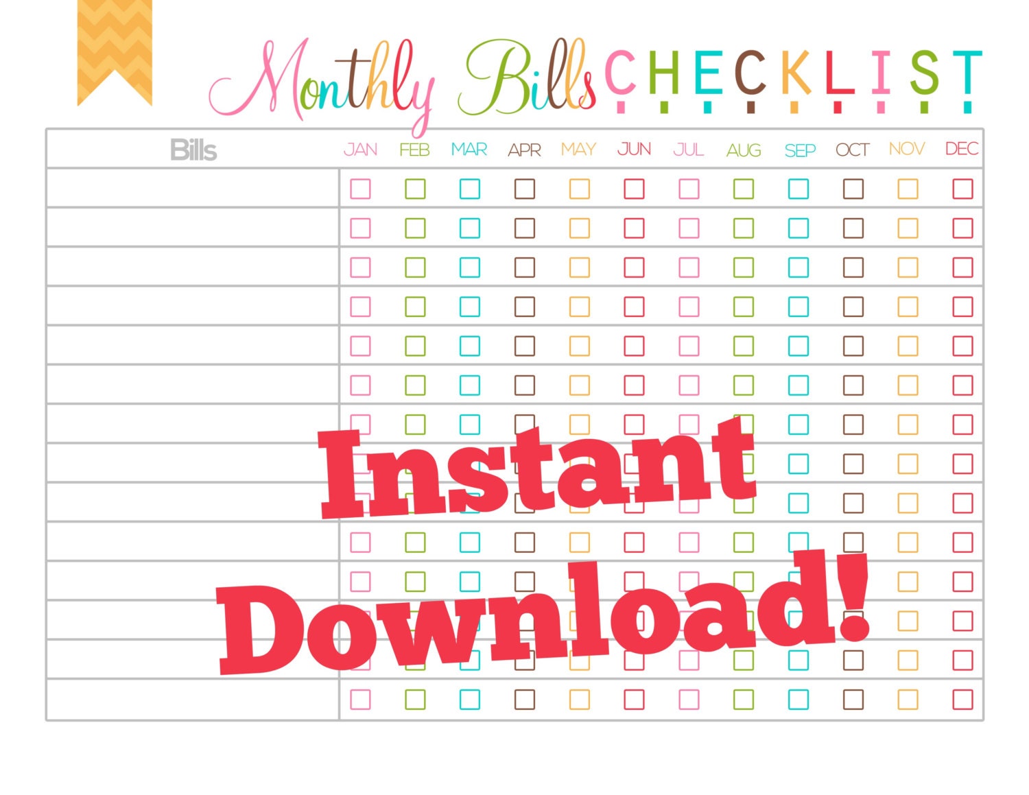 Monthly Bills Checklist Printable Etsy Monthly Bills Checklist Printable Etsy