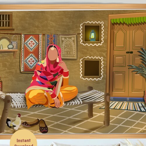 Punjabi Women Making Manja Art Illustration Print Living Room | Etsy