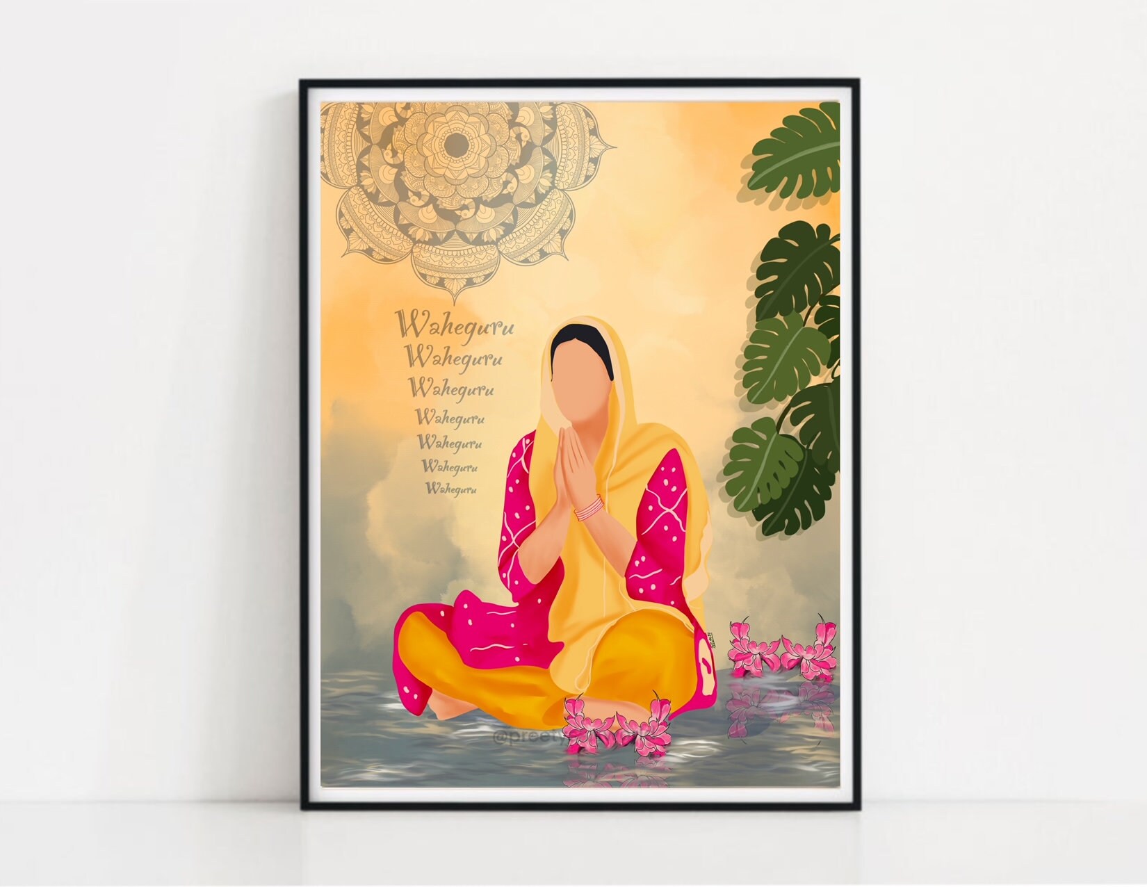 Punjabi Sikh Women Doing Simran Art Print I Punjabi Culture Ethnic Home ...