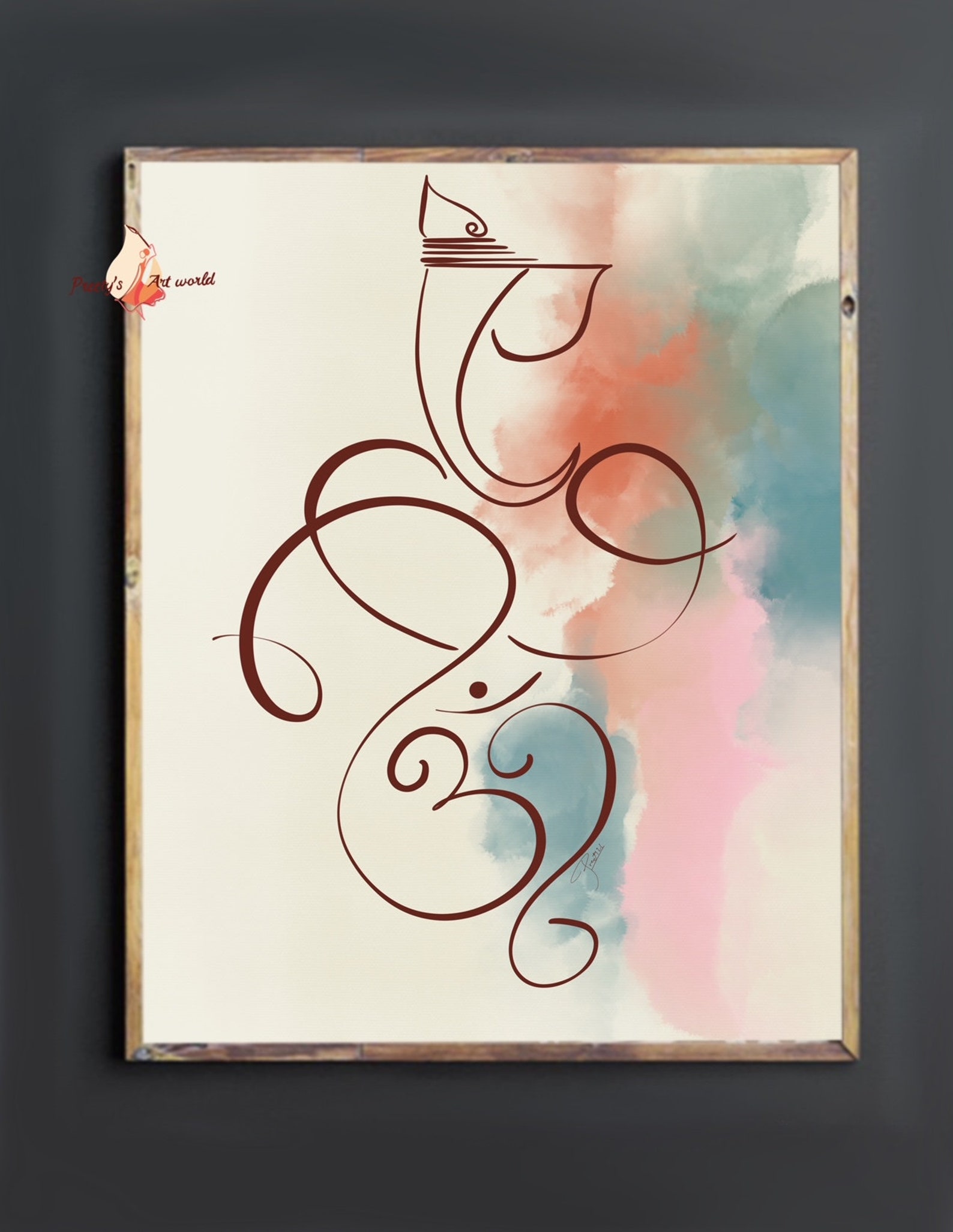 Abstract Modern Ganesha Minimalist Line Drawing Indian Hindu God Home ...