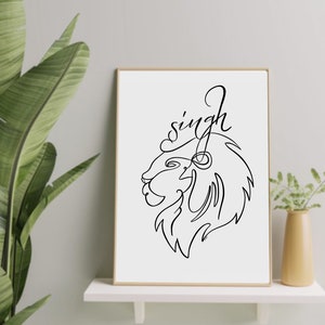 Singh Lion Khalsa Line Art Minimalist Sikh Home Decor I Punjabi Wall ...