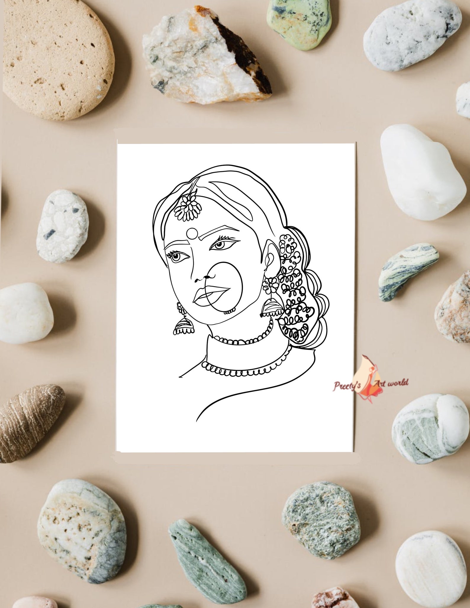 Indian Woman Line Drawing I Portrait Art Print I Minimalist Home Decor ...