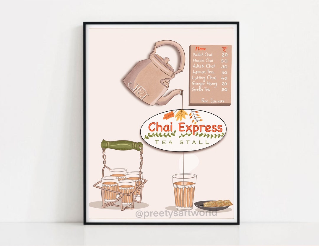 Chai Express Tea Stall Indian Illustration Poster Printable I Indian ...