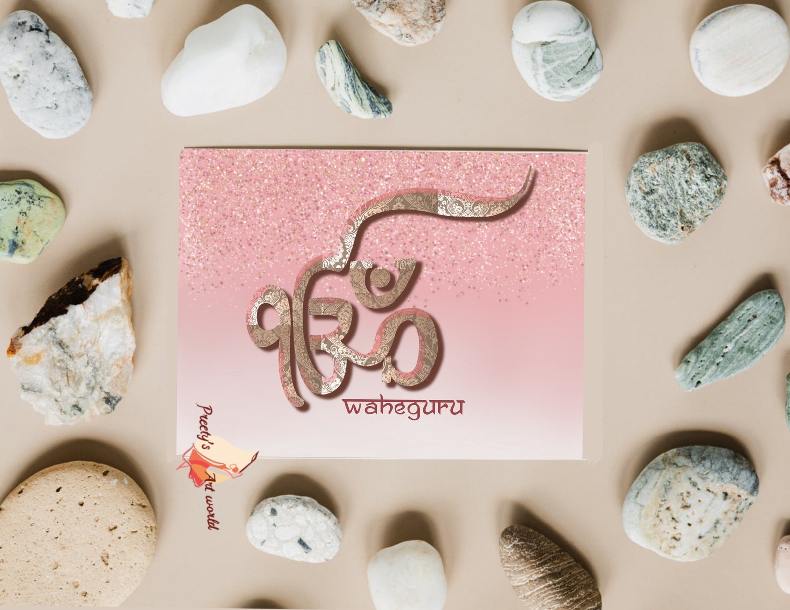 Ek Om Kar Waheguru in Pink & Golden Glitter Background in Punjabi ...
