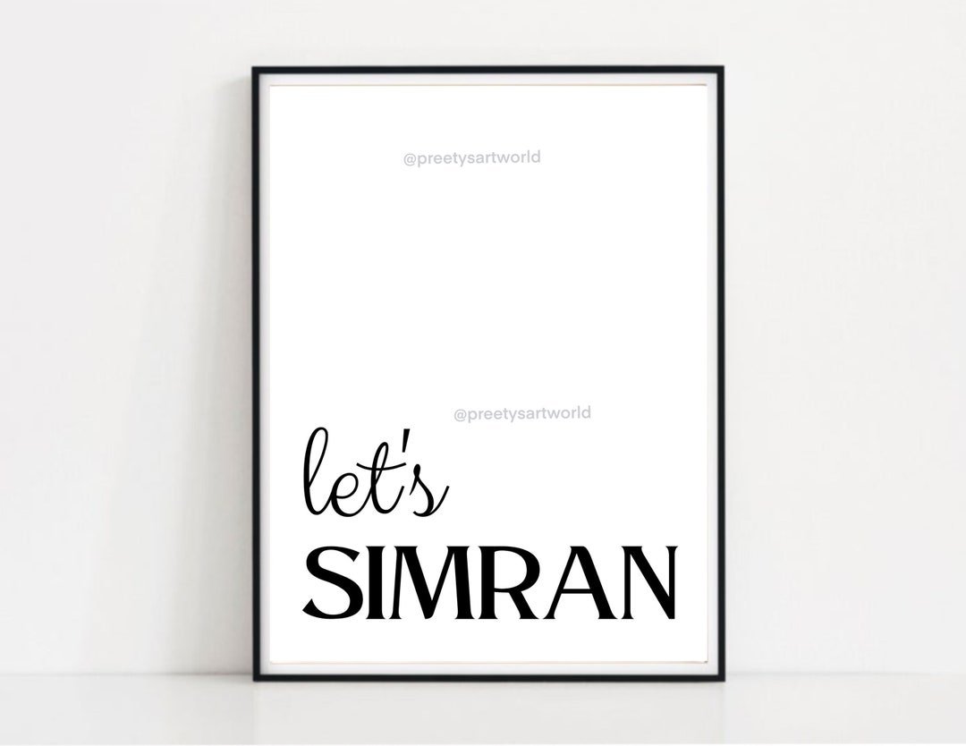 Let's Simran , Religious Wall Art, Monochrome Simran Corner Print ...