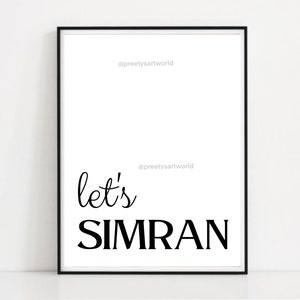 Let's Simran , Religious Wall Art, Monochrome Simran Corner Print ...