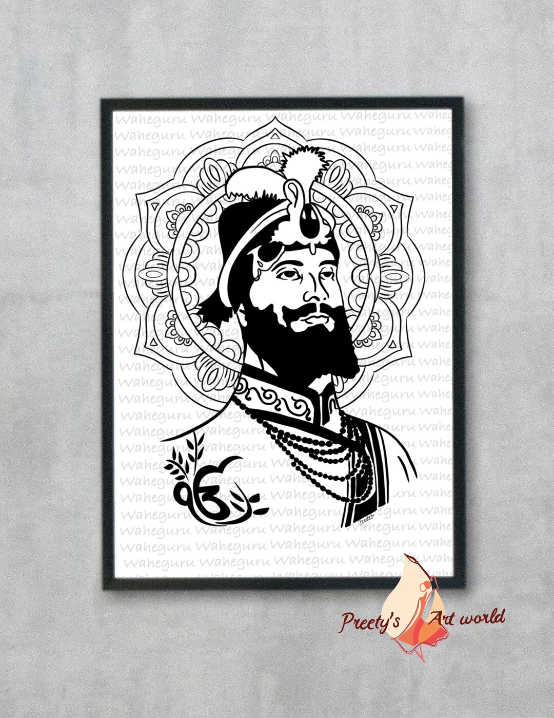 Guru Gobind Singh Maharaj Ji Line Art Poster Print I Sikh God Wall Arti ...