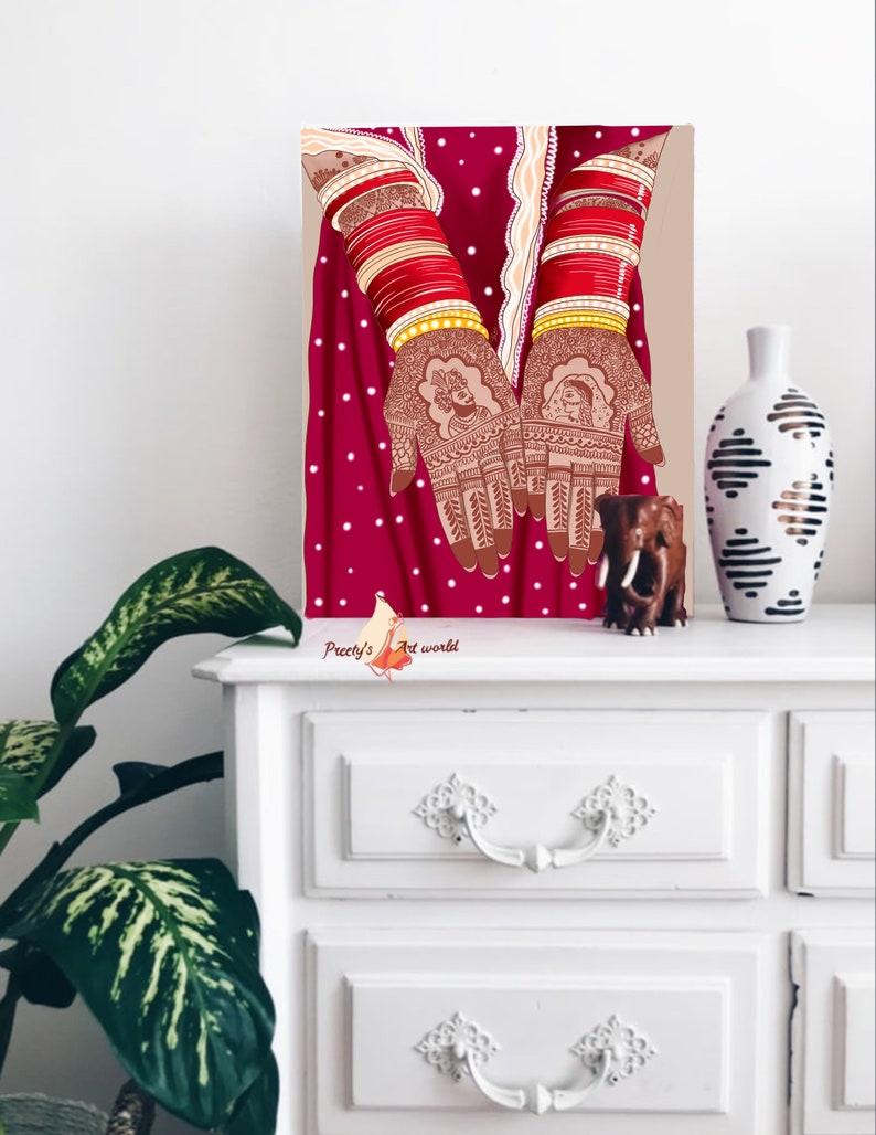 Punjabi Bride With Henna/mehndi in Hands & Choorah Art Wall - Etsy