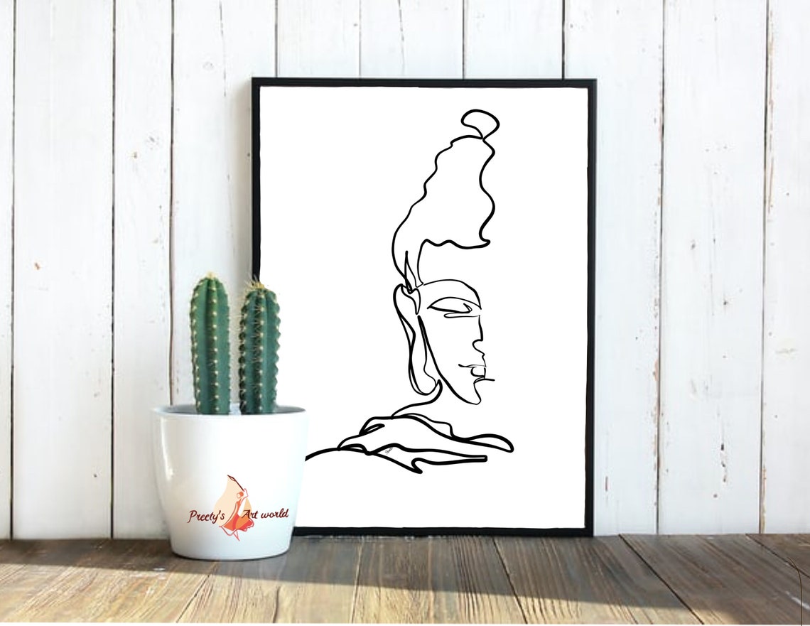 Calm Buddha Half Face Single Line Wall Art I One Line Art Print I ...