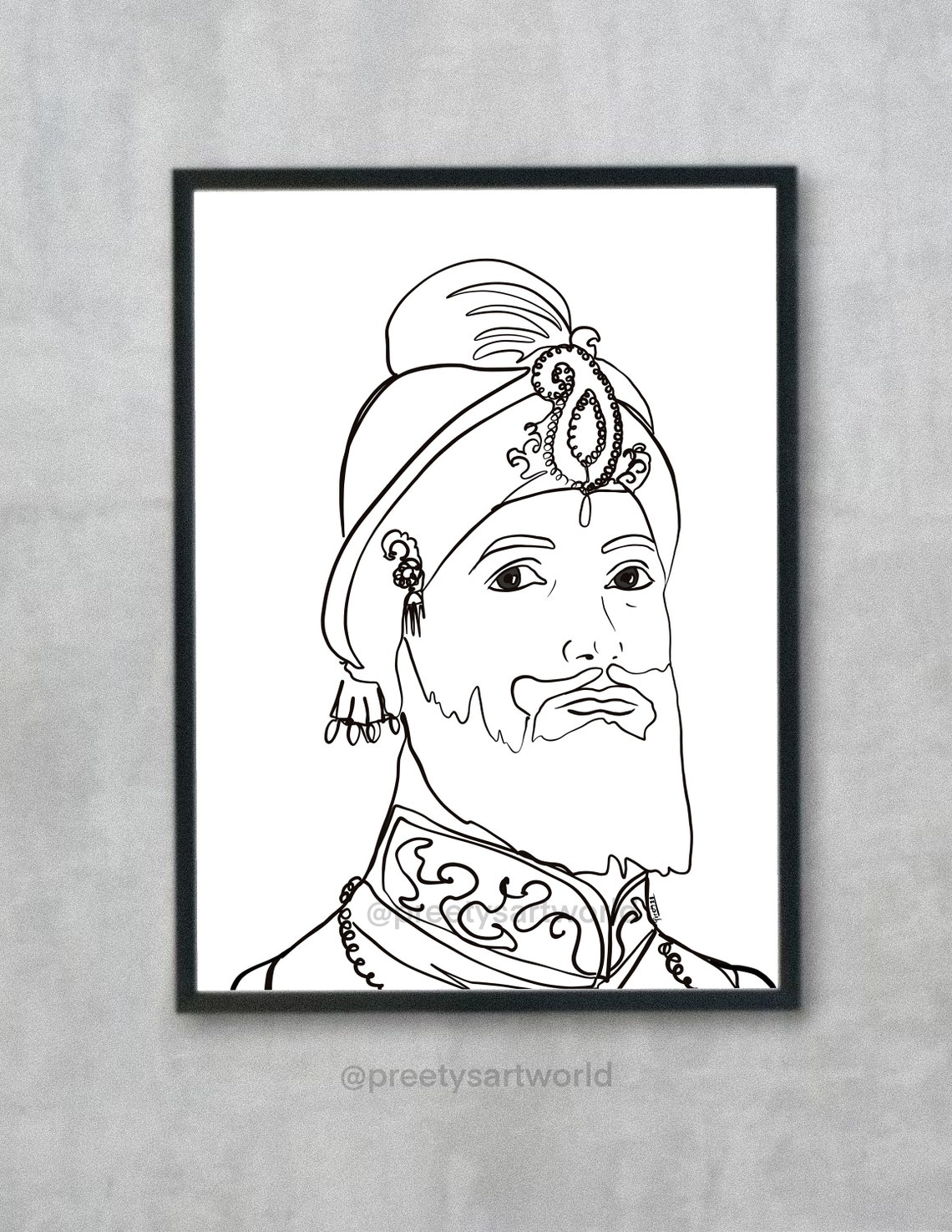 Guru Gobind Singh Ji One Line Art Poster Print I Sikh God Wall Arti ...
