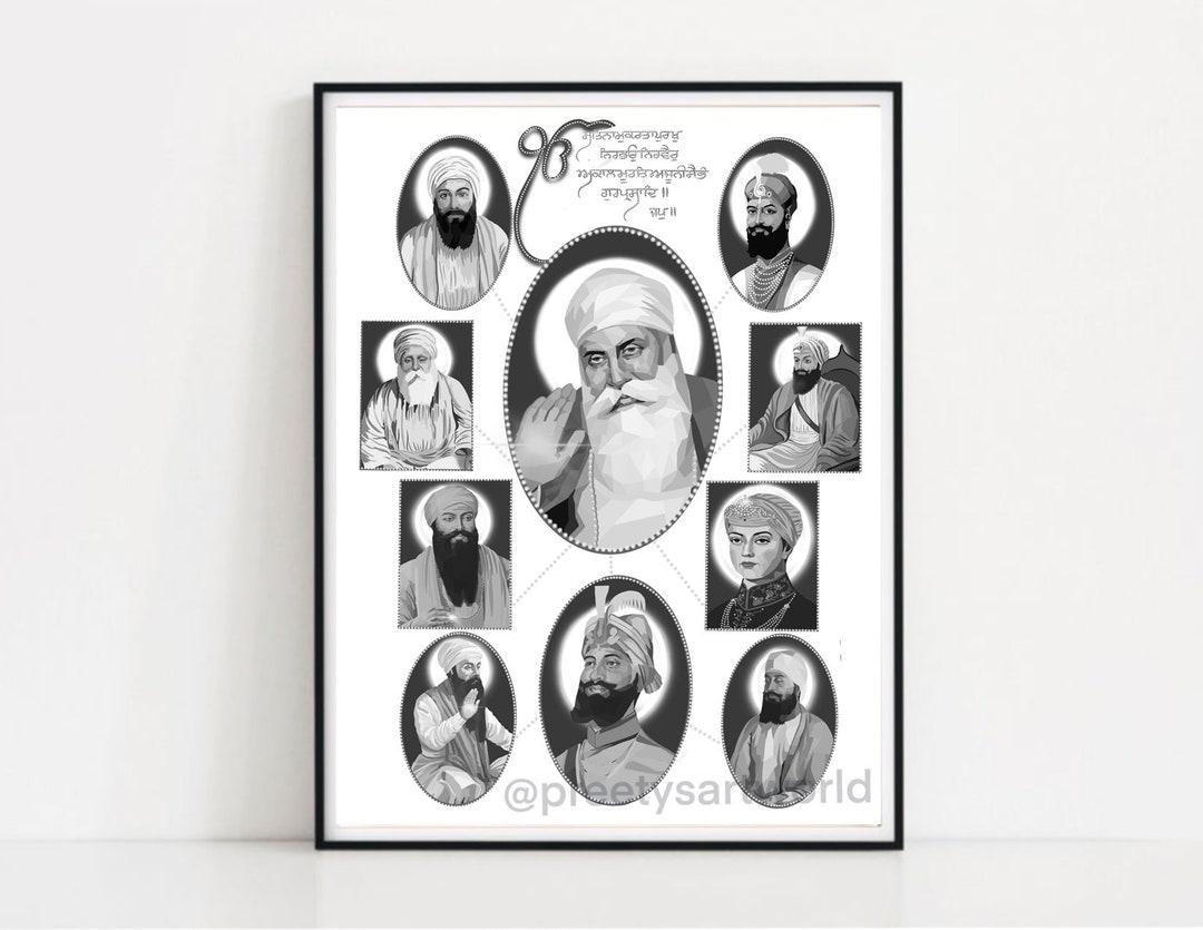Sikh 10 ten Gurus Art Work Poster I Sikh Gurus Portrait I Sikhism I Dus ...