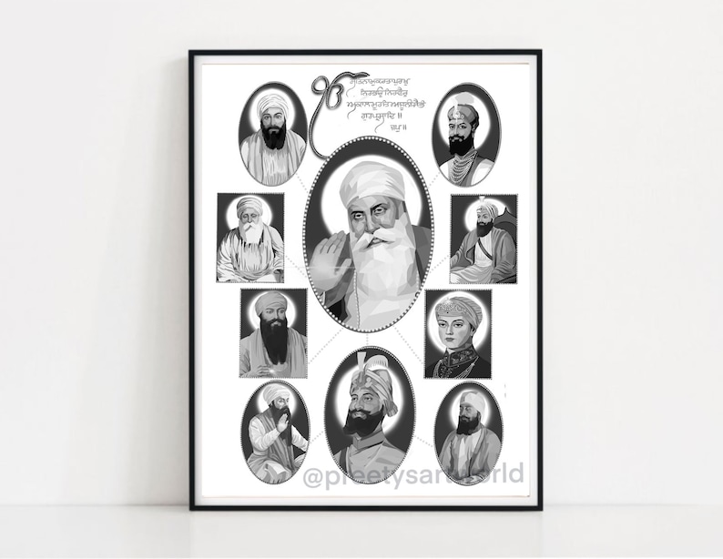 Sikh 10 ten Gurus Art Work Poster I Sikh Gurus Portrait I - Etsy