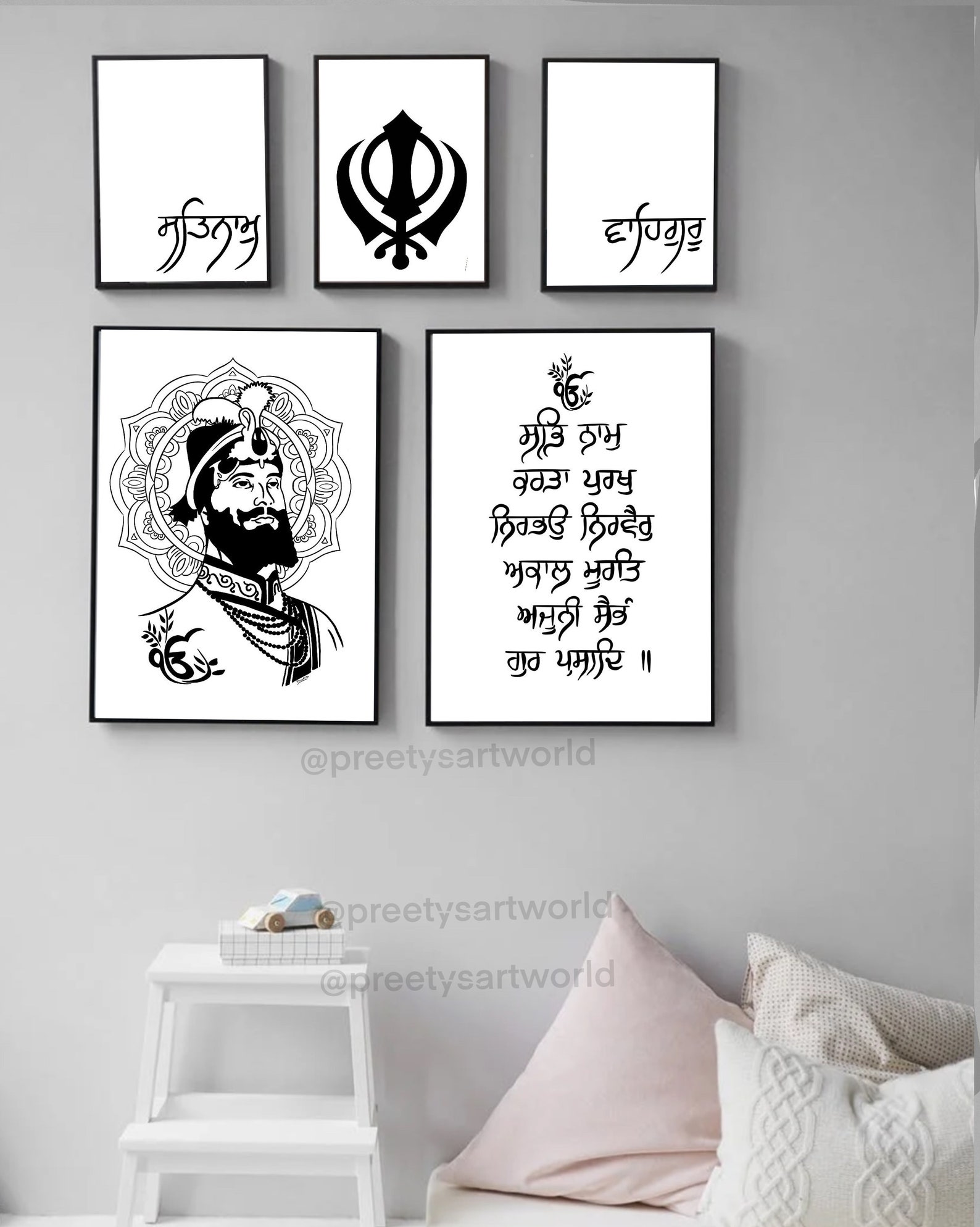 Set of 5 Sikh Religion Home Wall Decor I Digital Modern Black - Etsy