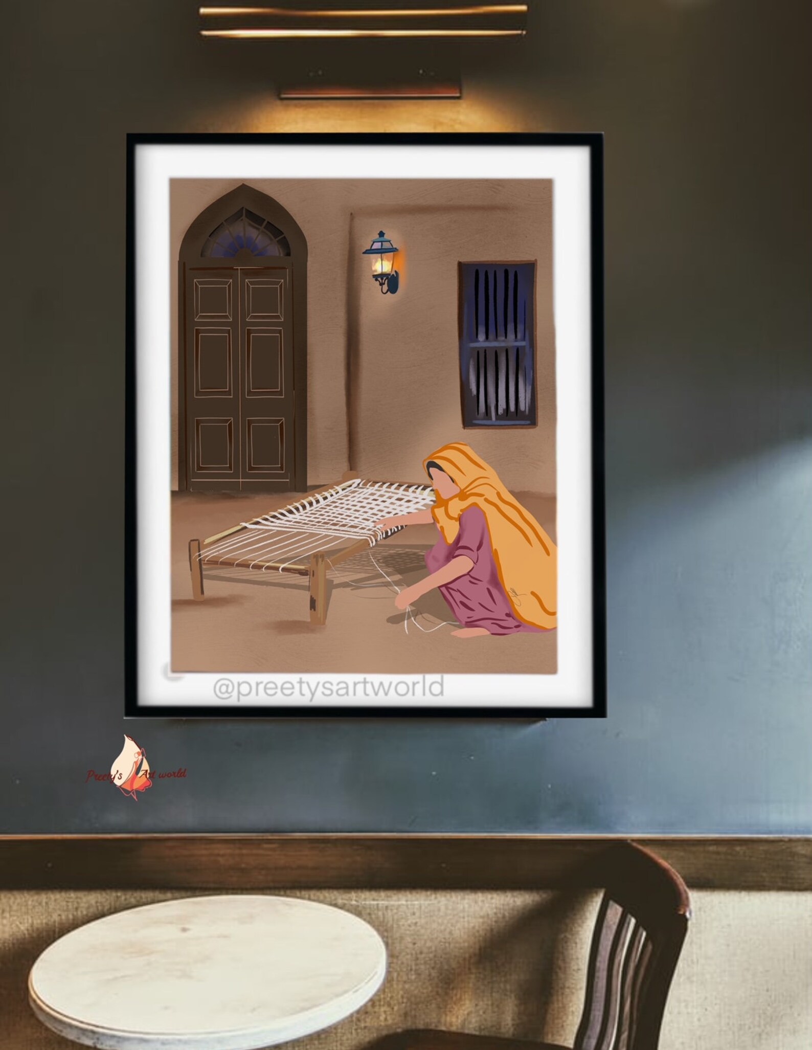 Punjabi Women Making Manja Art Illustration Print Living Room - Etsy
