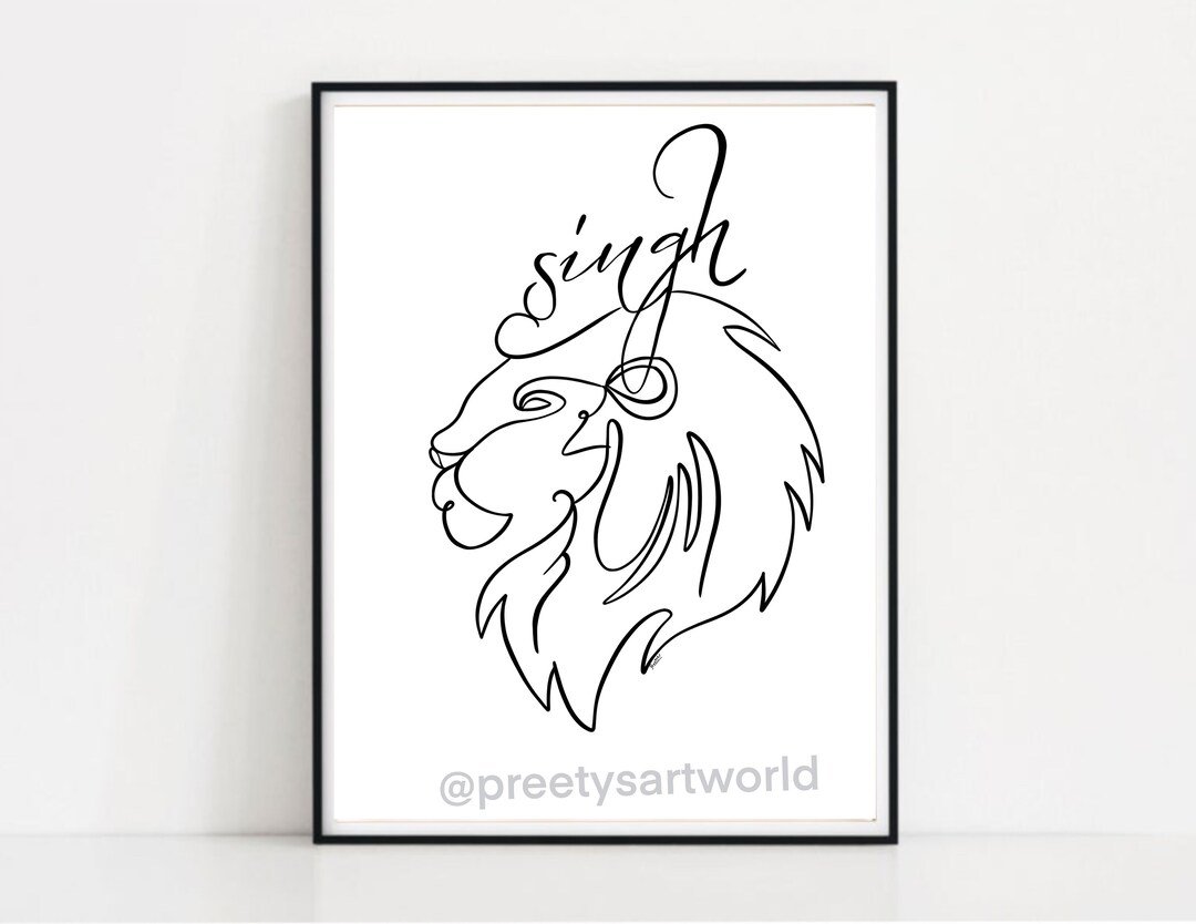 Singh Lion Khalsa Line Art Minimalist Sikh Home Decor I Punjabi Wall ...