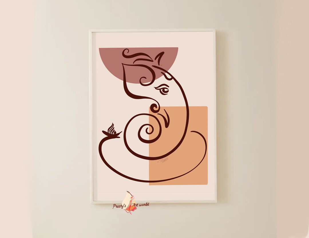 Abstract Modern Ganesha Minimalist Line Drawing Indian Hindu God Home ...