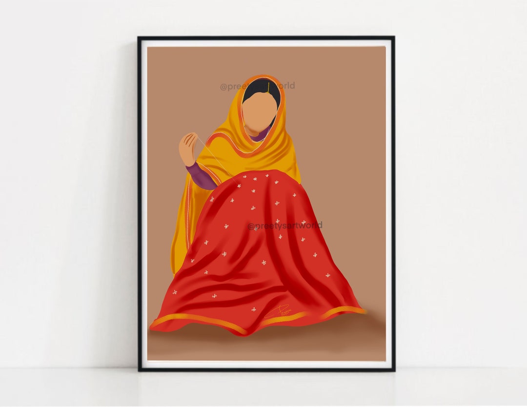 Punjabi Women Sewing Clothes Art Print I Indian Ethnic Home Décor I ...