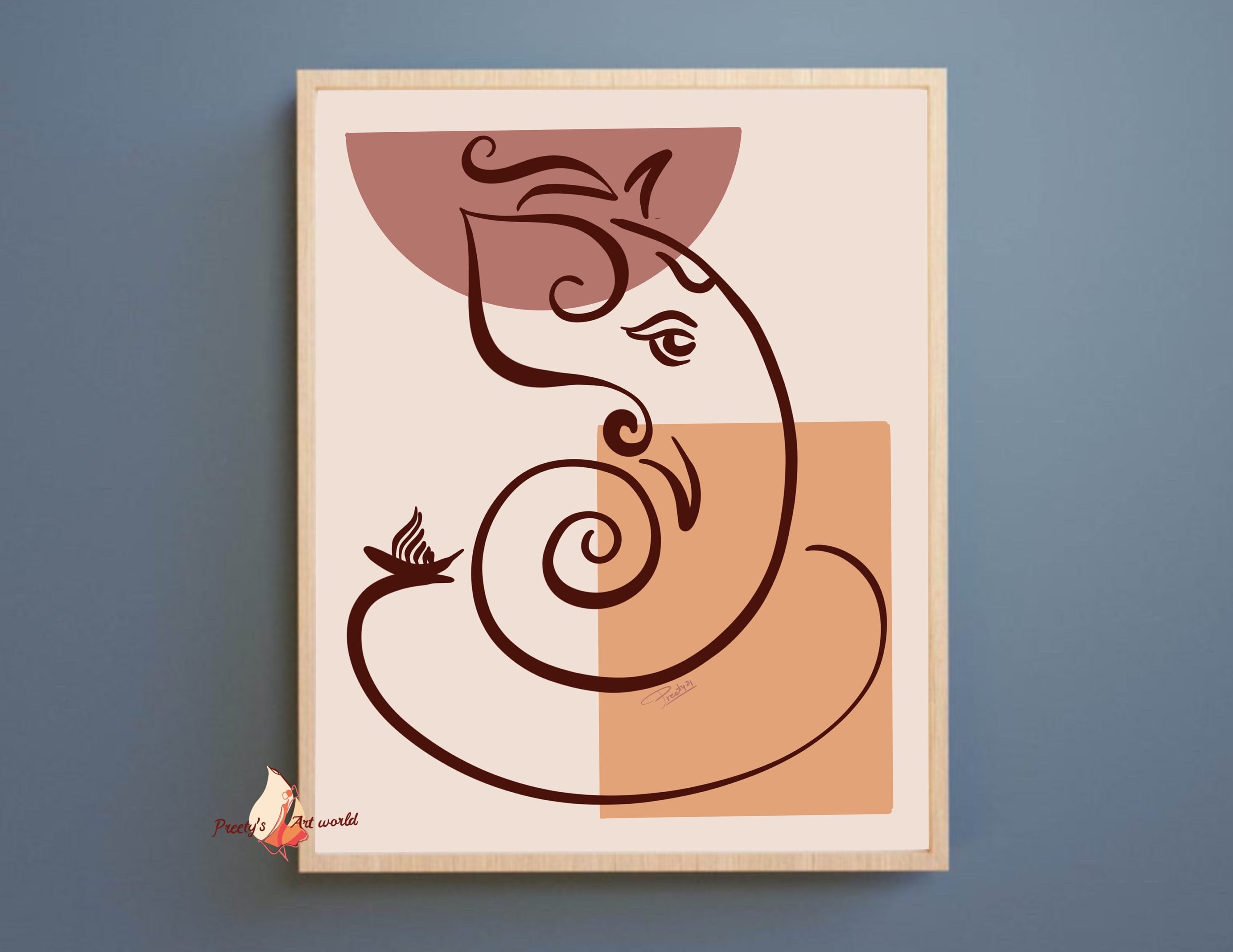 Abstract Modern Ganesha Minimalist Line Drawing Indian Hindu God Home ...