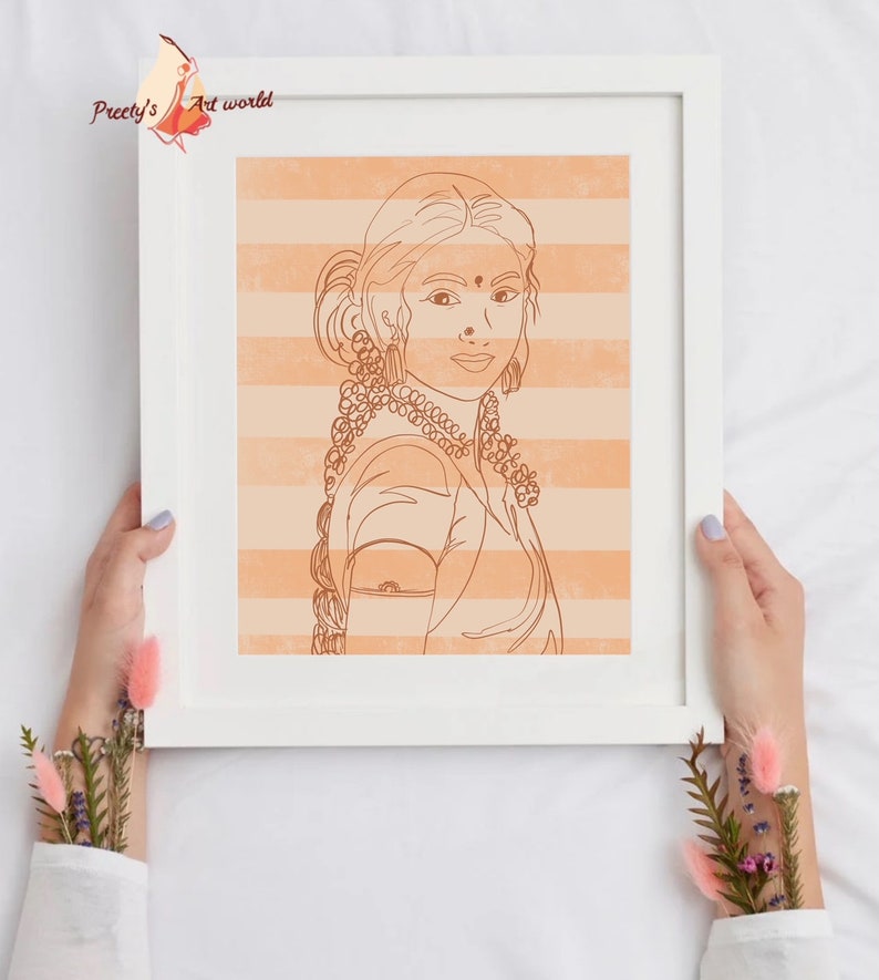 South Asian Indian Women Boho Desi Art Poster Print I One Line Art ...