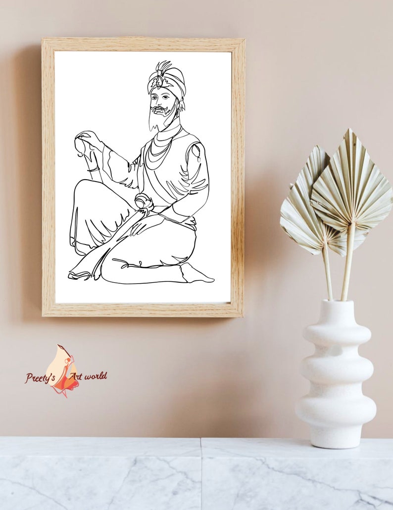 Guru Gobind Singh Ji One Line Art Poster Print I Sikh God Wall Arti ...