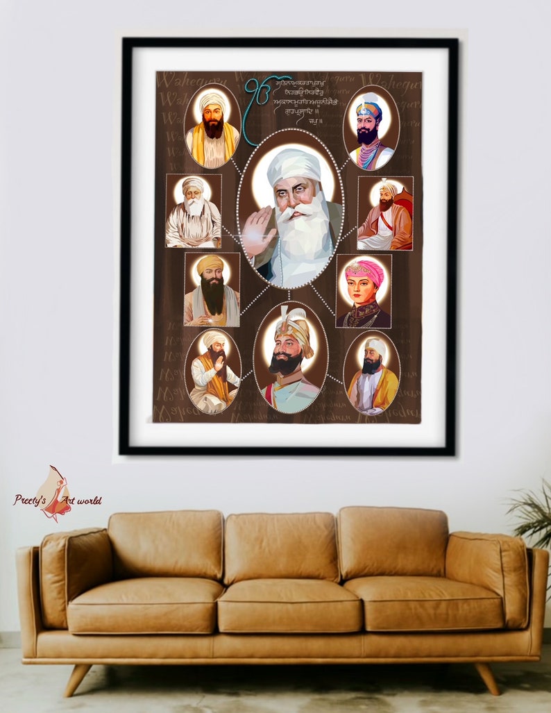 Sikh 10 (ten) Gurus Art Work Poster I Sikh Gurus Portrait I Sikhism I ...
